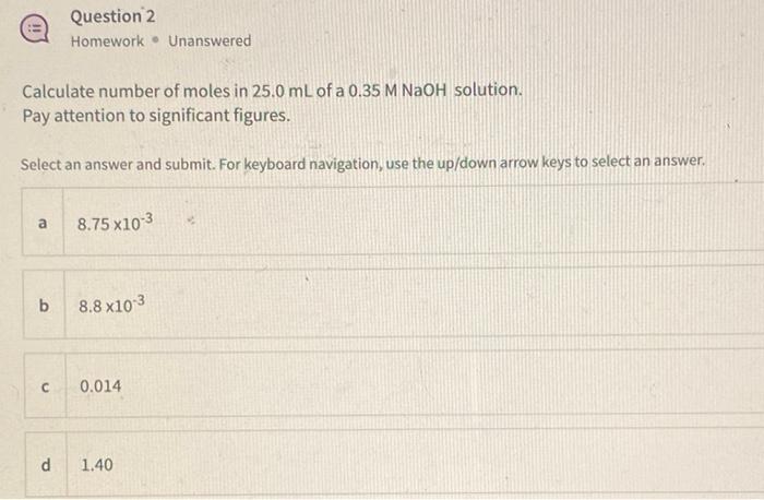 Solved Question 2 Homework. Unanswered Calculate number of | Chegg.com