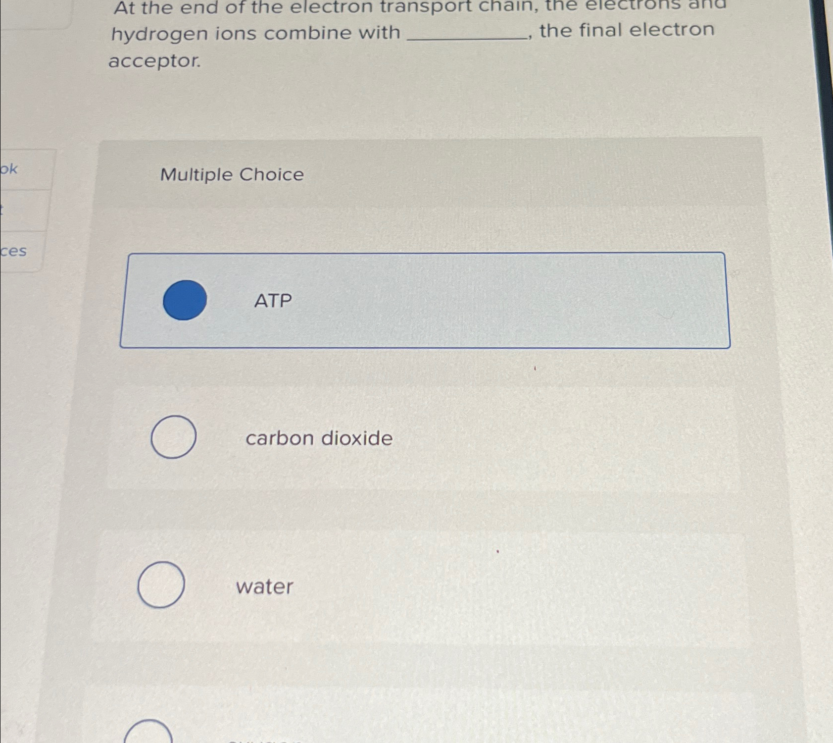 Solved At the end of the electron transport chain, the | Chegg.com