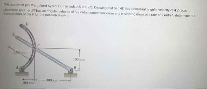 Solved The motion of pin Pis guided by slots cut in rods AD | Chegg.com