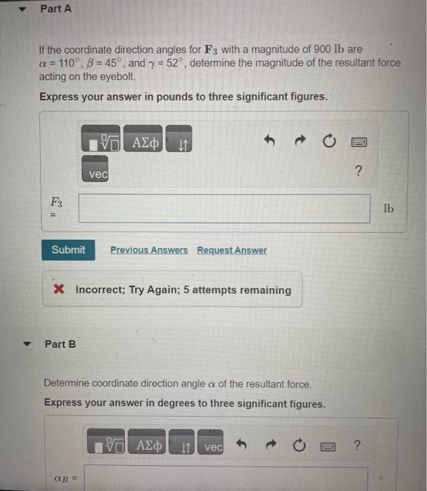 Solved If the coordinate direction angles for F3 with a | Chegg.com