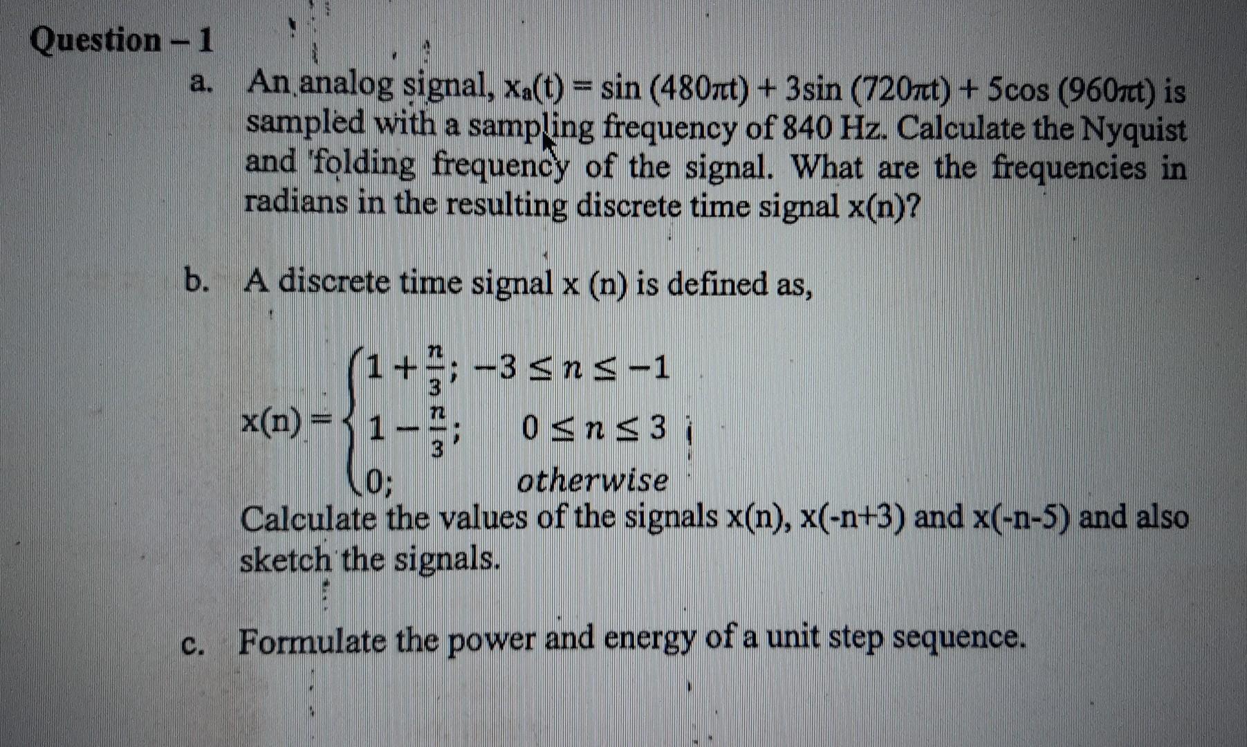 Solved a. An analog signal, | Chegg.com