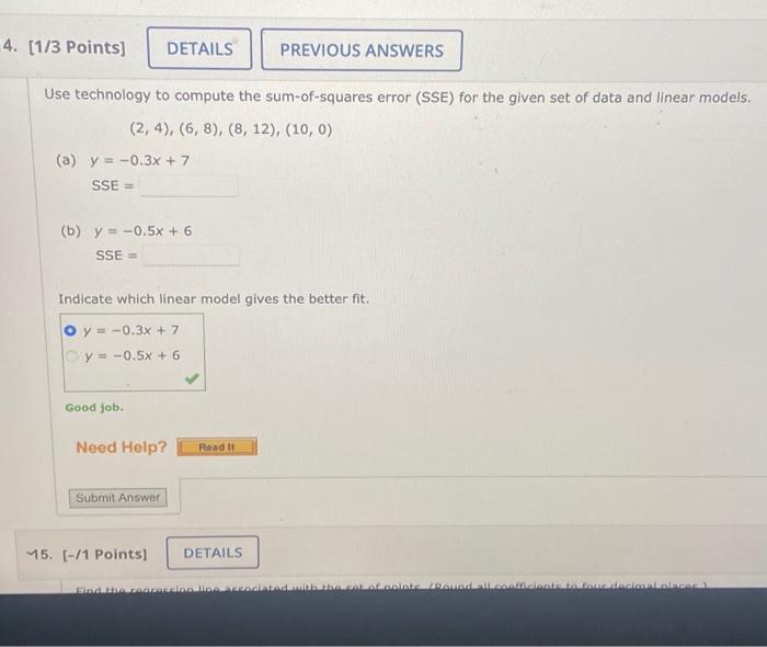 Solved 4. [1/3 Points] Use technology to compute the | Chegg.com
