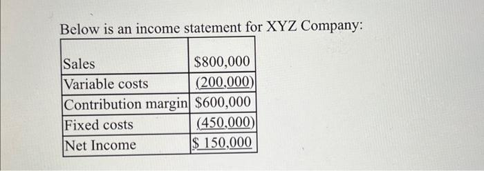 Solved Below is an income statement for XYZ Company:18. | Chegg.com