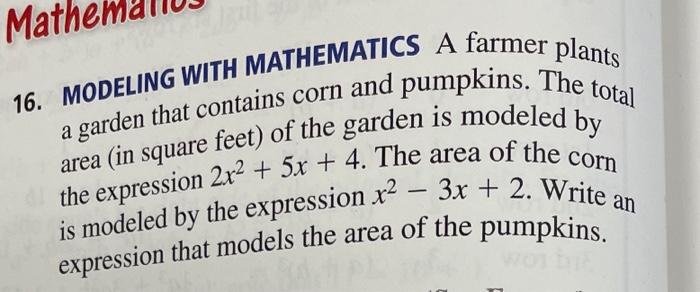 Solved 16. MODELING WITH MATHEMATICS A farmer plants a | Chegg.com