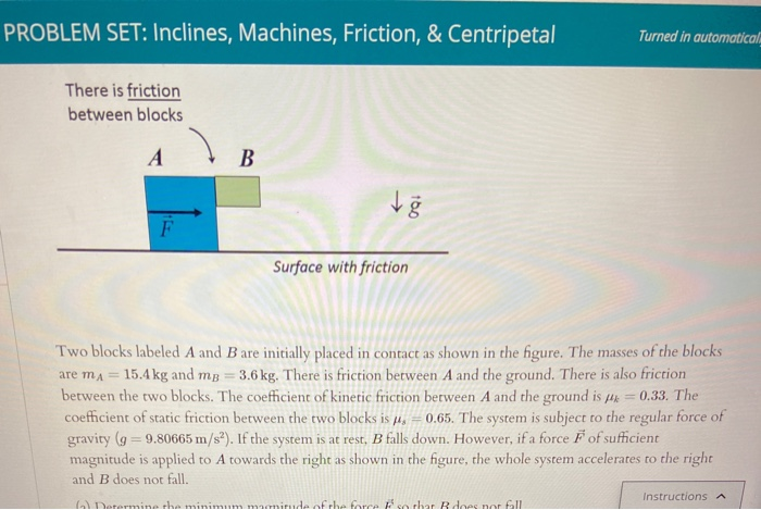 Solved PROBLEM SET: Inclines, Machines, Friction, & | Chegg.com