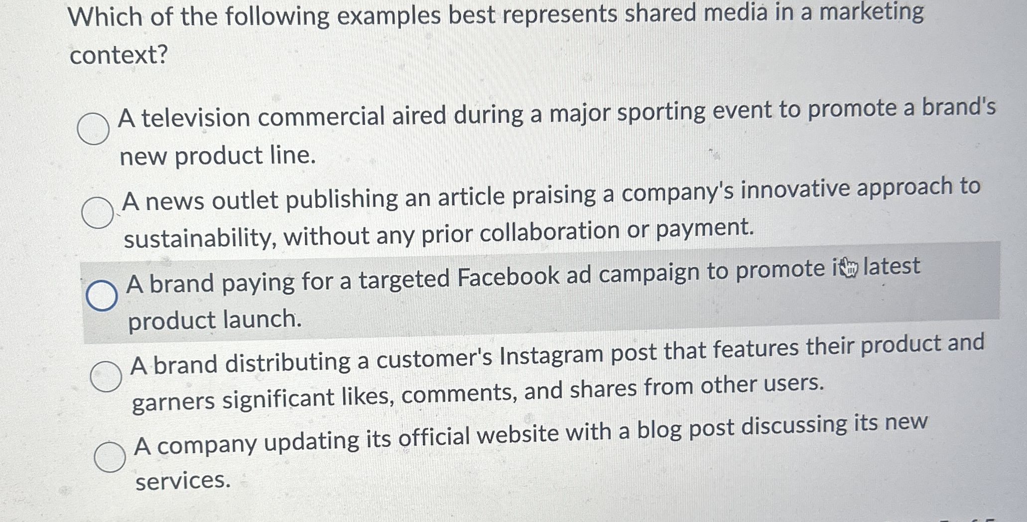 Solved Which of the following examples best represents | Chegg.com