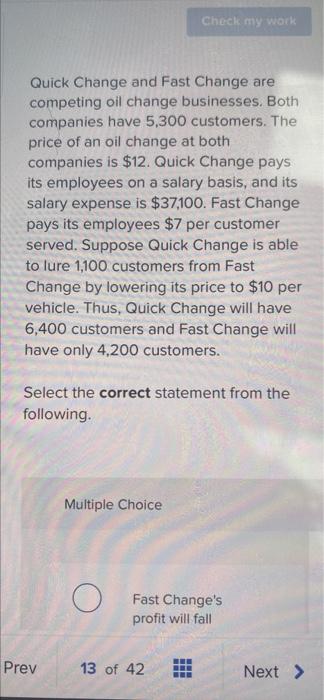 Check my work Quick Change and Fast Change are | Chegg.com