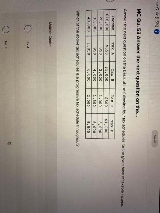 Solved nce Quiz (1.5%) Saved MC Qu. 53 Answer the next | Chegg.com