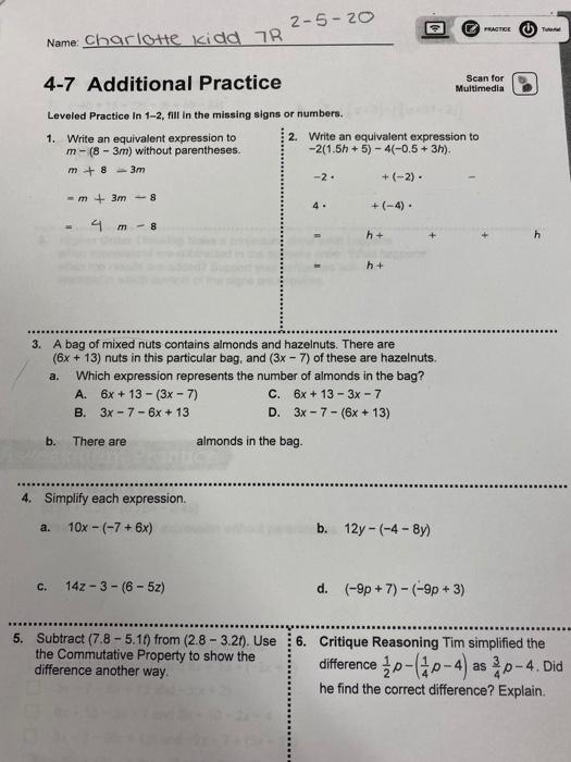 Solved OPRACTICE > 2-5-20 Name: Charlotte kidd 7R 4-7 | Chegg.com
