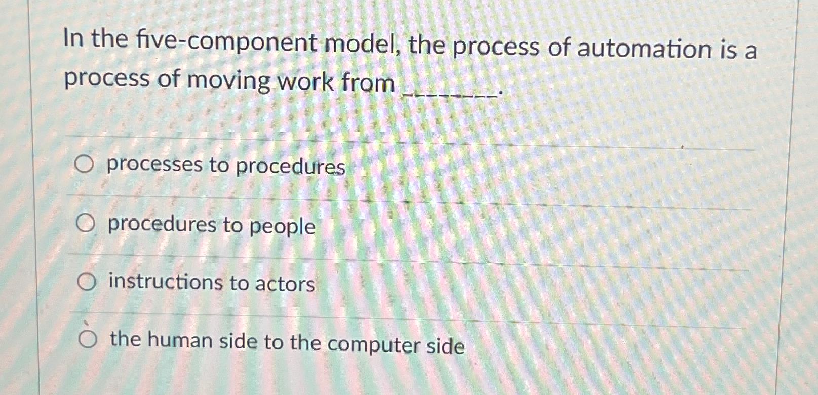 Solved In the five-component model, the process of | Chegg.com