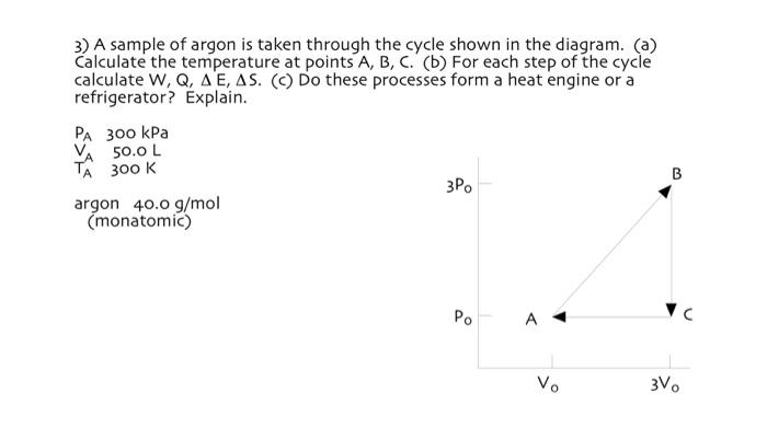 Solved 3) A sample of argon is taken through the cycle shown | Chegg.com