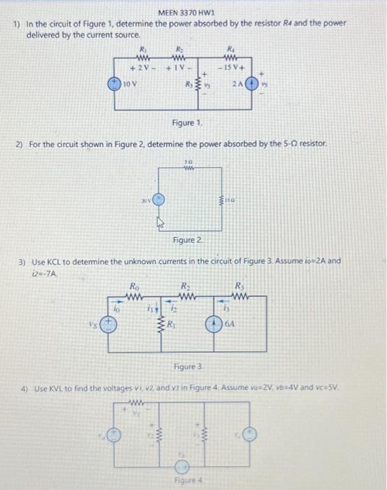 Solved 1) In the circuit of Figure 1, determine the power | Chegg.com