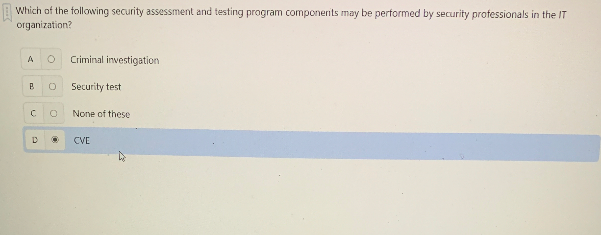 Solved Which of the following security assessment and | Chegg.com