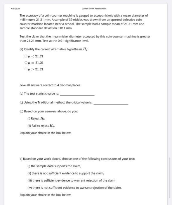 Solved 6/9/2020 Lumen OHM Assessment The accuracy of a | Chegg.com