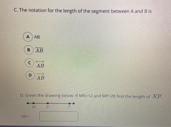 Solved C. The notation for the length of the segment between | Chegg.com
