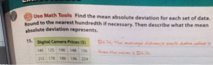 Solved Use Math Tools Find the mean absolute deviation for | Chegg.com