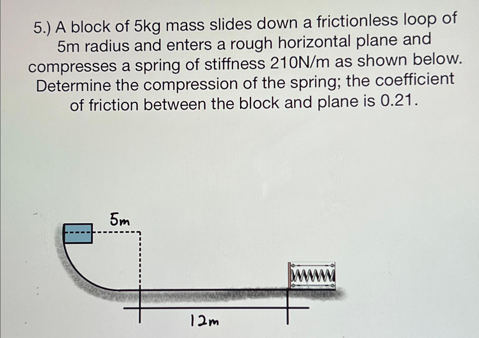 Solved 5.) ﻿A block of 5kg ﻿mass slides down a frictionless | Chegg.com