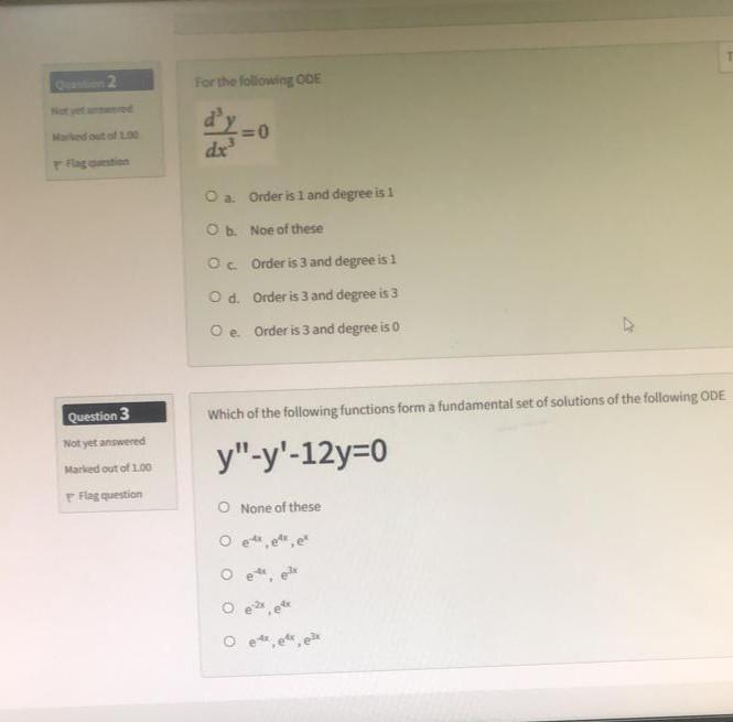 Solved For the following obe dx3d3y=0 a. Order is 1 and | Chegg.com