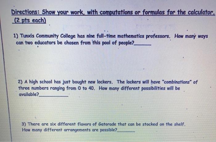 Solved Directions: Show your work, with computations or | Chegg.com