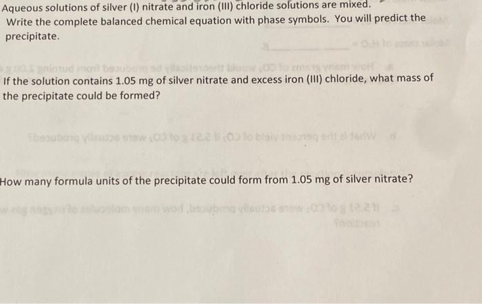 Solved Aqueous solutions of silver (I) nitrate and iron | Chegg.com