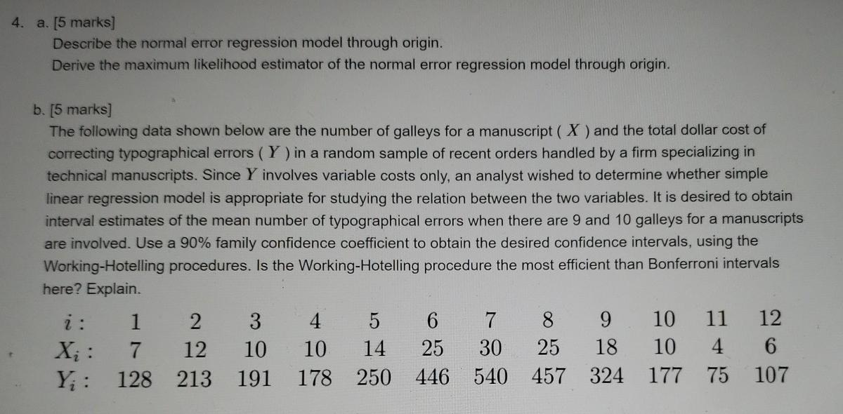 Solved 4. a. [5 marks] Describe the normal error regression | Chegg.com