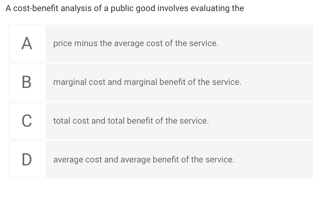 A cost-benefit analysis of a public good involves | Chegg.com