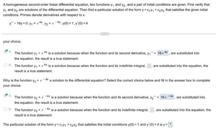Solved A homogeneous second-order linear differential | Chegg.com
