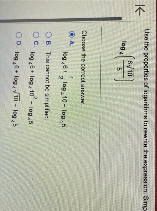 Solved Use the properties of logarithms to rewrite the | Chegg.com
