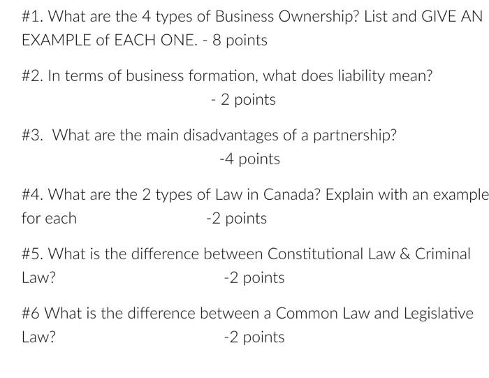 Solved \#1. What are the 4 types of Business Ownership? List | Chegg.com