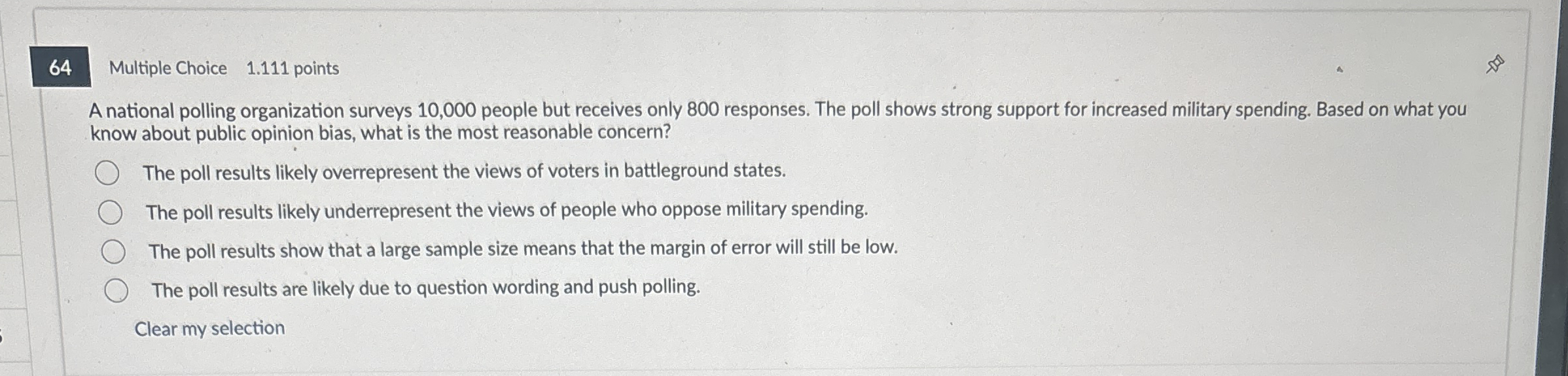 Solved 64Multiple Choice 1.111 ﻿pointsA national polling | Chegg.com