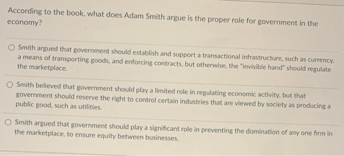 Solved According to the book, what does Adam Smith argue is | Chegg.com