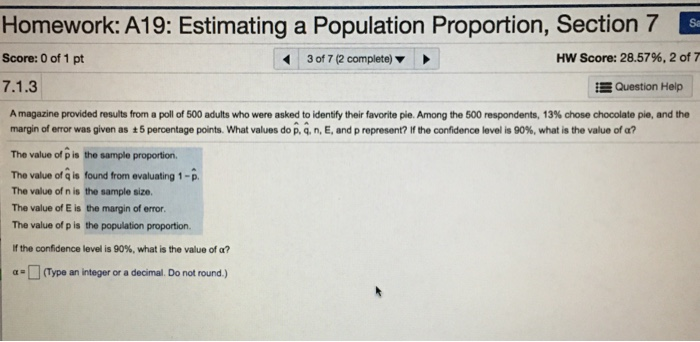 Solved Homework: A19: Estimating a Population Proportion, | Chegg.com