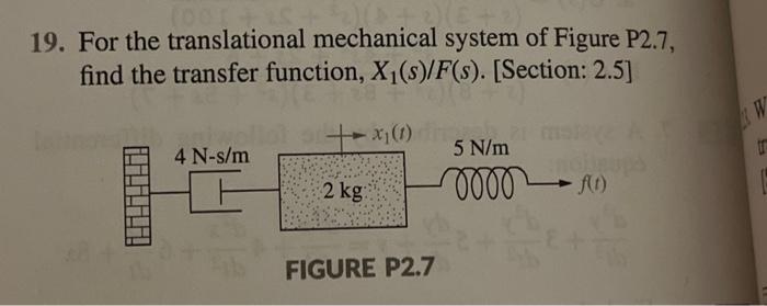 Solved 19. For the translational mechanical system of Figure | Chegg.com