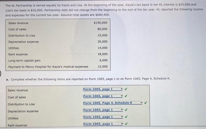 Solved The KL Partnership is owned equally by Kayla and | Chegg.com