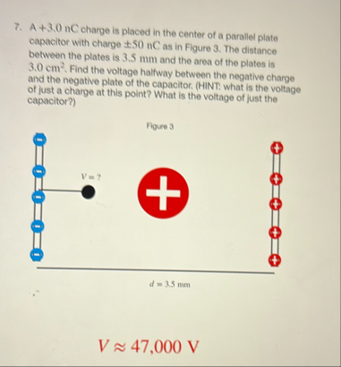 Solved A 3.0nC ﻿charge is placed in the center of a parallel | Chegg.com