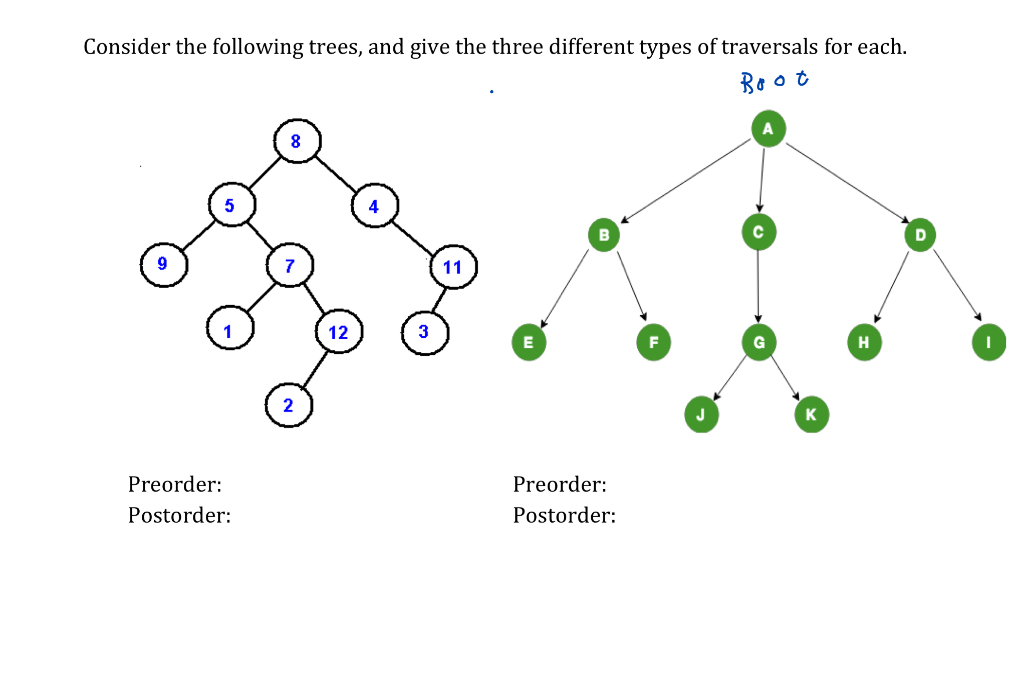 Solved Consider the following trees, and give the three | Chegg.com