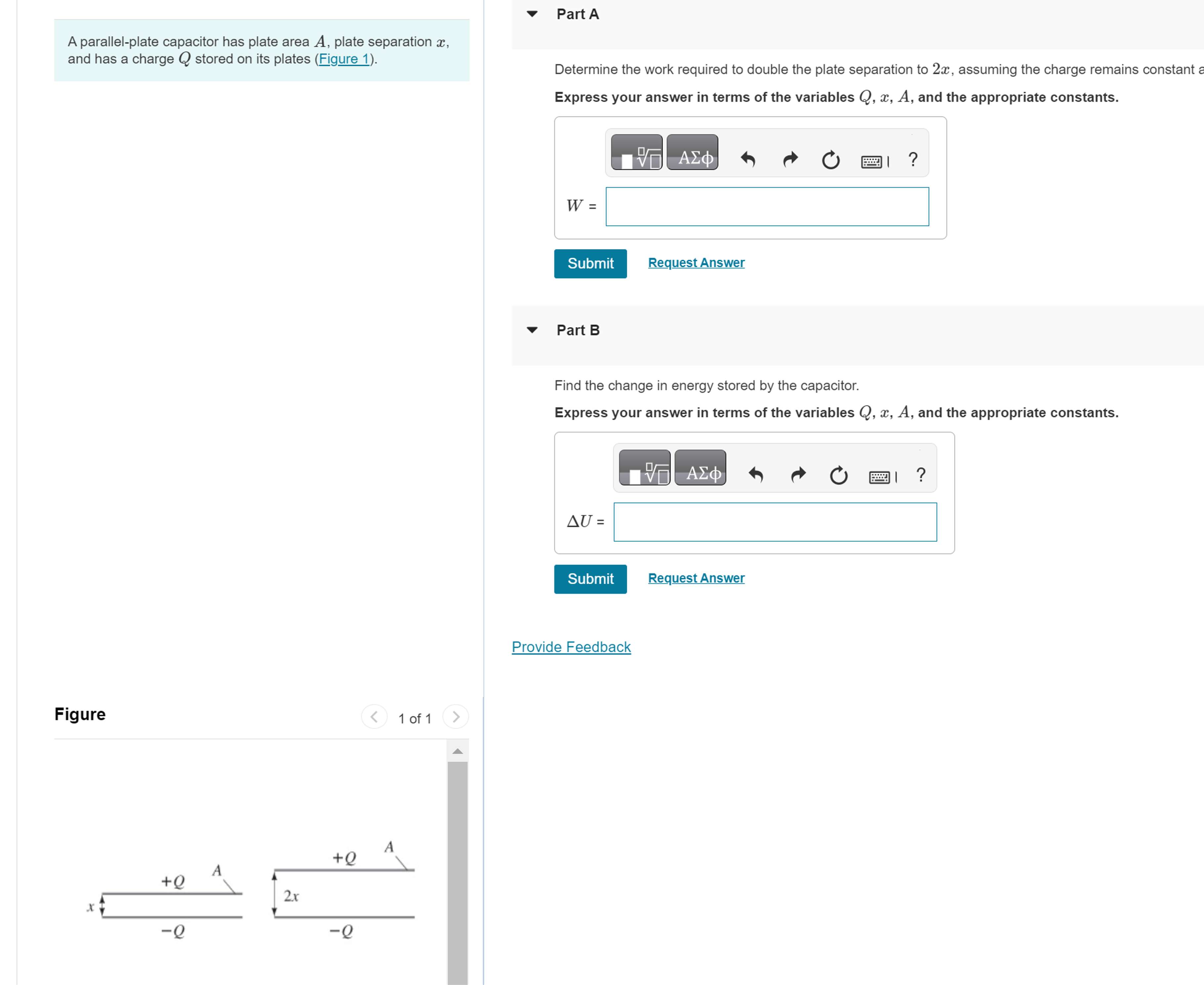 Solved A parallel-plate capacitor has plate area A, ﻿plate | Chegg.com