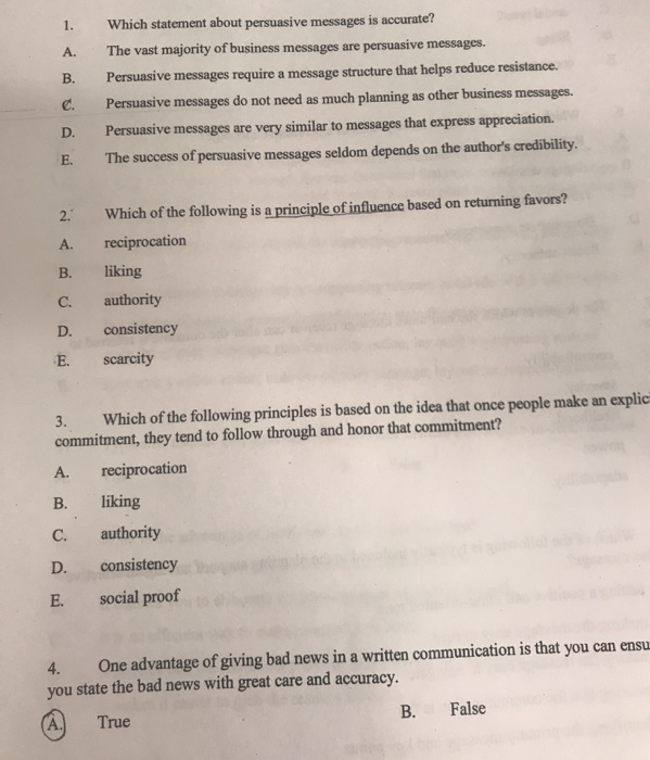 Solved Which statement about persuasive messages is | Chegg.com