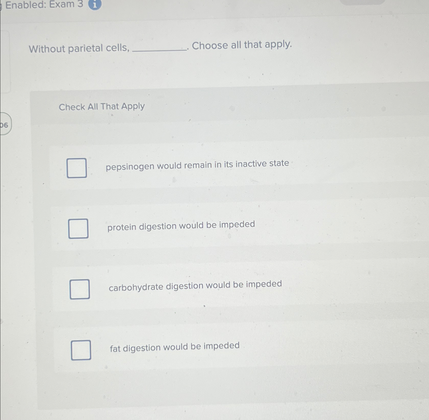 Solved Enabled: Exam 3 ﻿iWithout parietal cells, ﻿Choose | Chegg.com