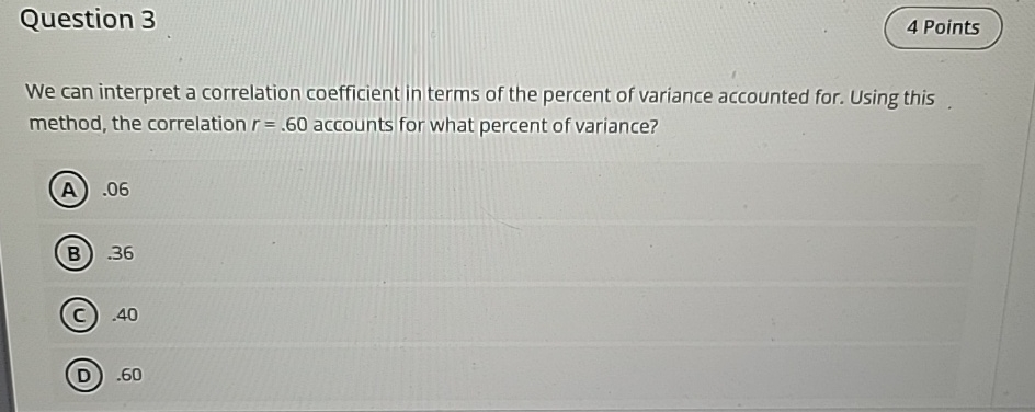 Solved Question 3We can interpret a correlation coefficient | Chegg.com