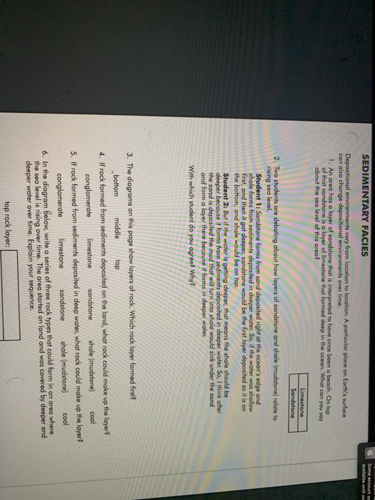 Solved SEDIMENTARY FACIES Depositional environments vary | Chegg.com