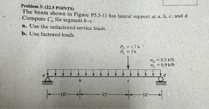 Solved Problem 3: (22.5 POINTS) The beam shown in Figure | Chegg.com