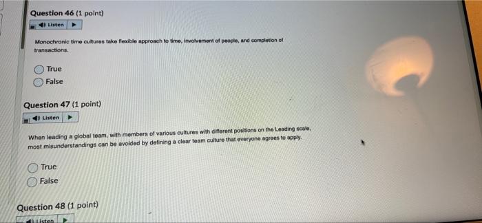 Solved Question 46 (1 point) Monochronic time cultures take | Chegg.com