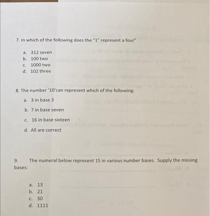 Solved 7. In which of the following does the "1" represent a | Chegg.com