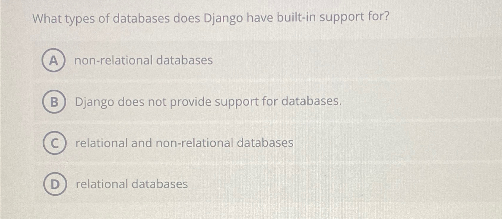 What types of databases does Django have built-in | Chegg.com