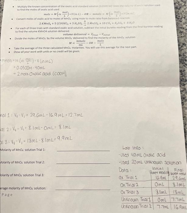 Solved Multiply the known concentration of the oxalic | Chegg.com