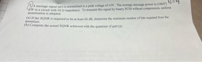 Solved 5. A message signal m(t) is normalized to a peak | Chegg.com