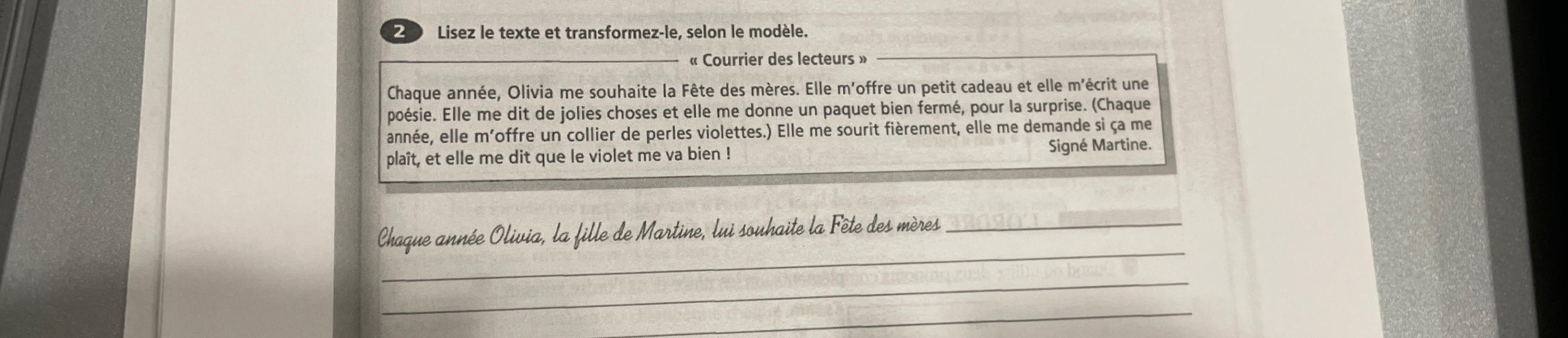 Solved 2 ﻿Lisez le texte et transformez-le, ﻿selon le | Chegg.com