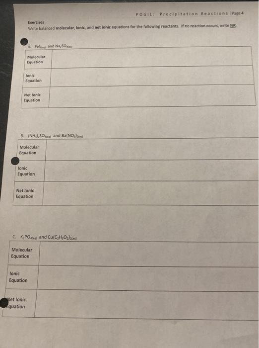 Solved POGIL: Precipitation Reactions Page 4 Exercises Write | Chegg.com