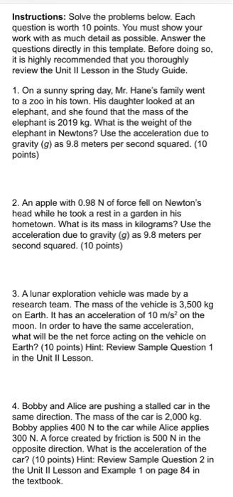 Solved Instructions: Solve the problems below. Each question | Chegg.com